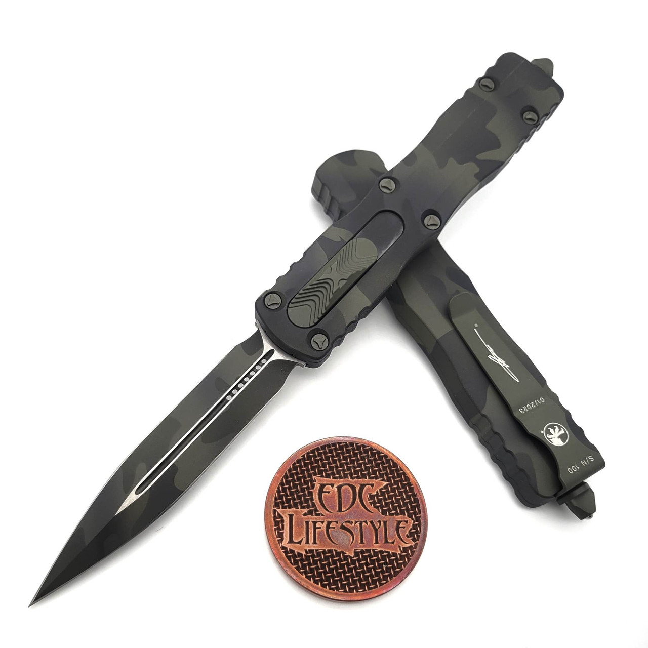 Microtech 227 1ocs Olive Camo Dirac Delta Double Edge