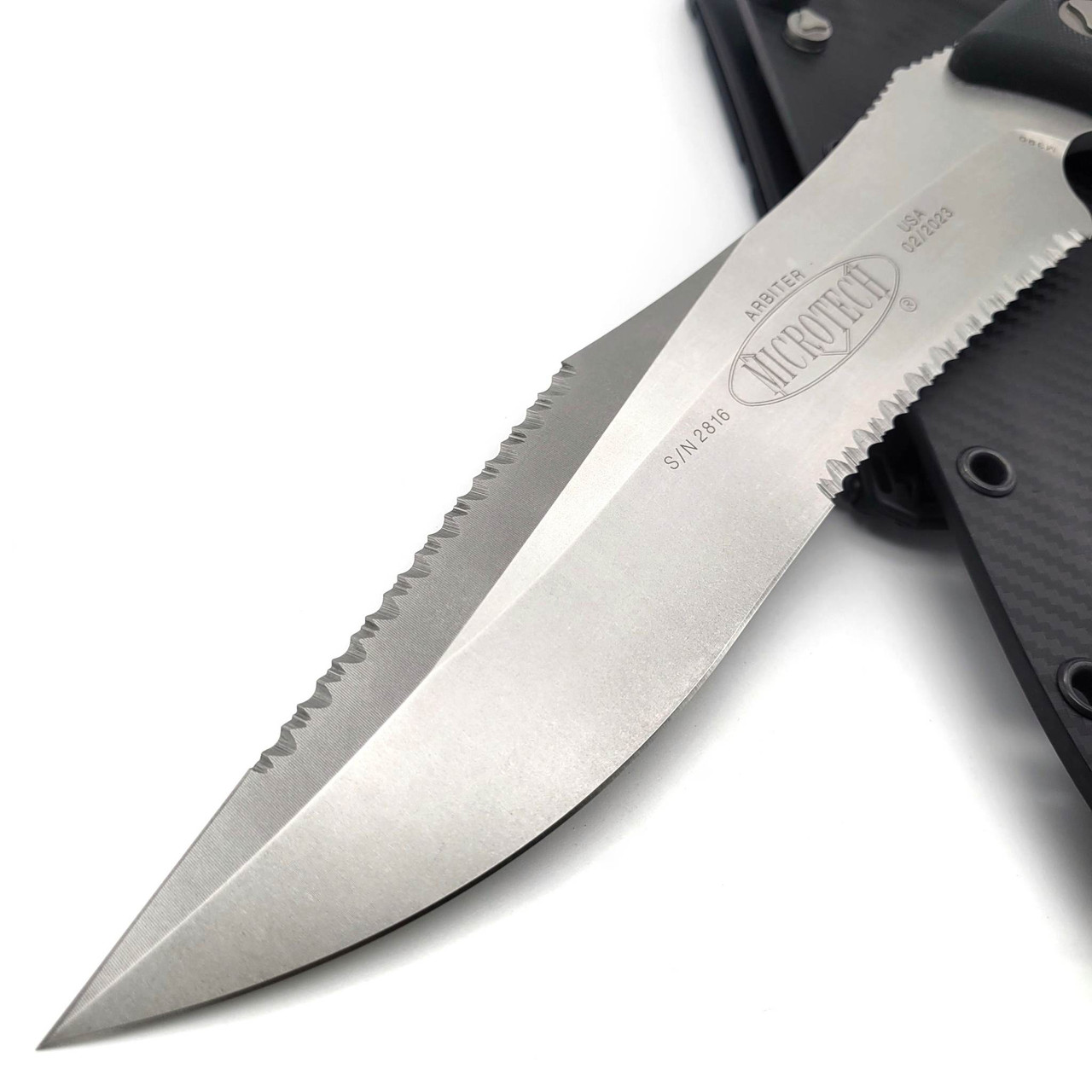 Microtech 104-12 Arbiter Fixed Blade Stonewash Full Serrated