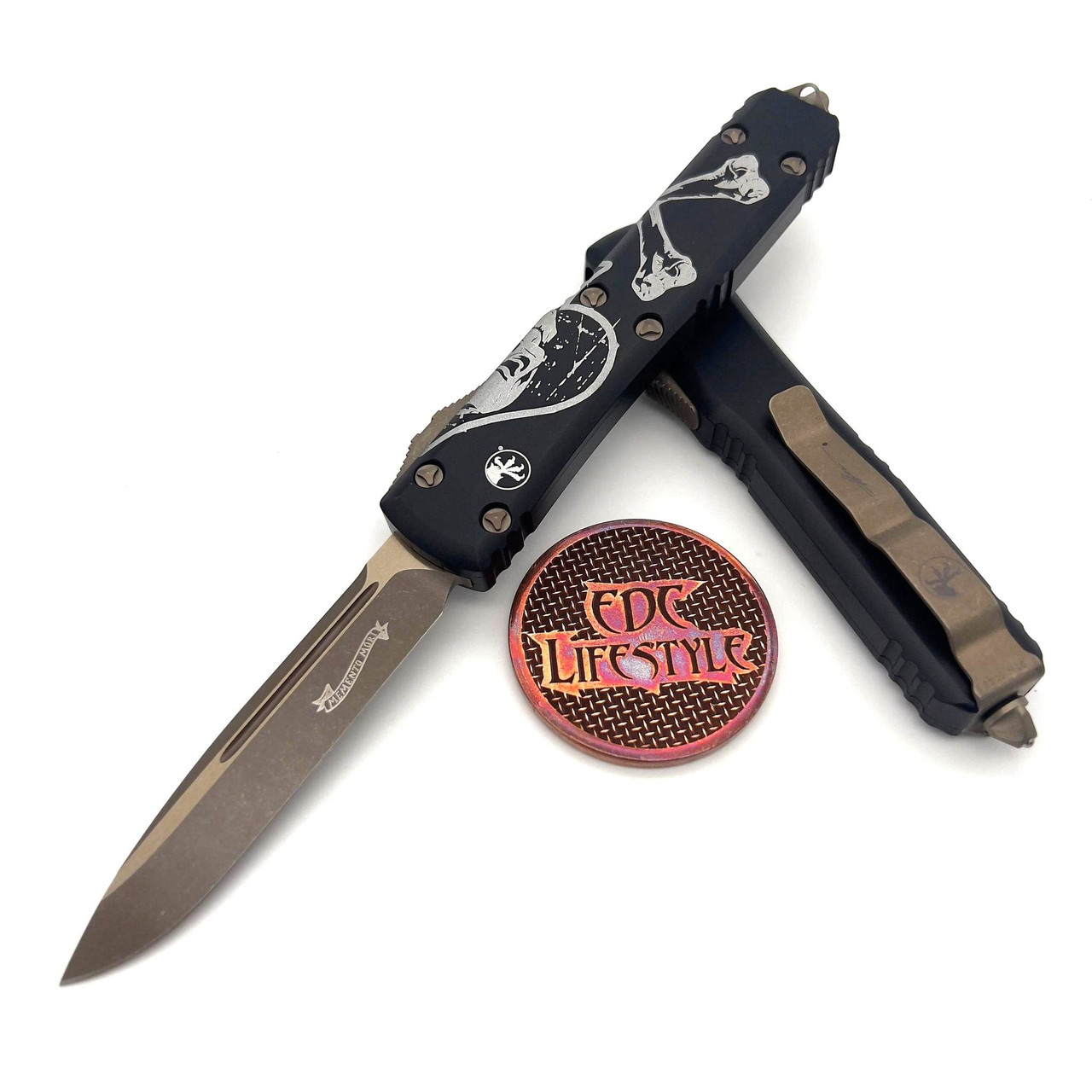 Microtech Ultratech 121 13dcs Death Card Bronzed Apocalyptic Single Edge