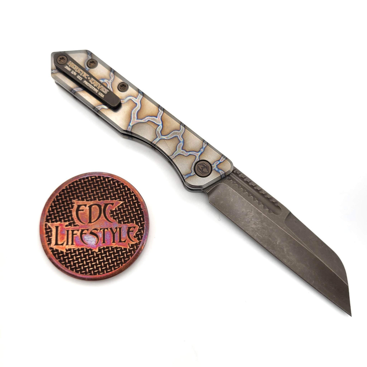 Heretic Knives Custom Jinn Proto Hand Ground Battle Bronze Magnacut ...