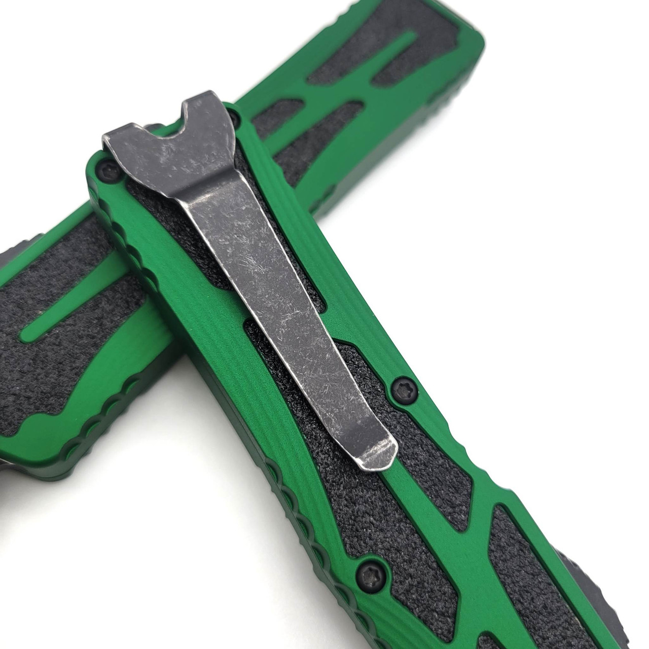 Heretic Knives Tanto Edge Colossus Two Tone Battleworn Black, Green Handle, BW Clip & HW H040 ...