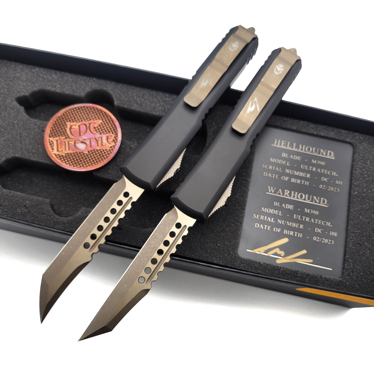 Microtech Ultratech 119 13setmls Molon Labe Hellhound Tantowarhound