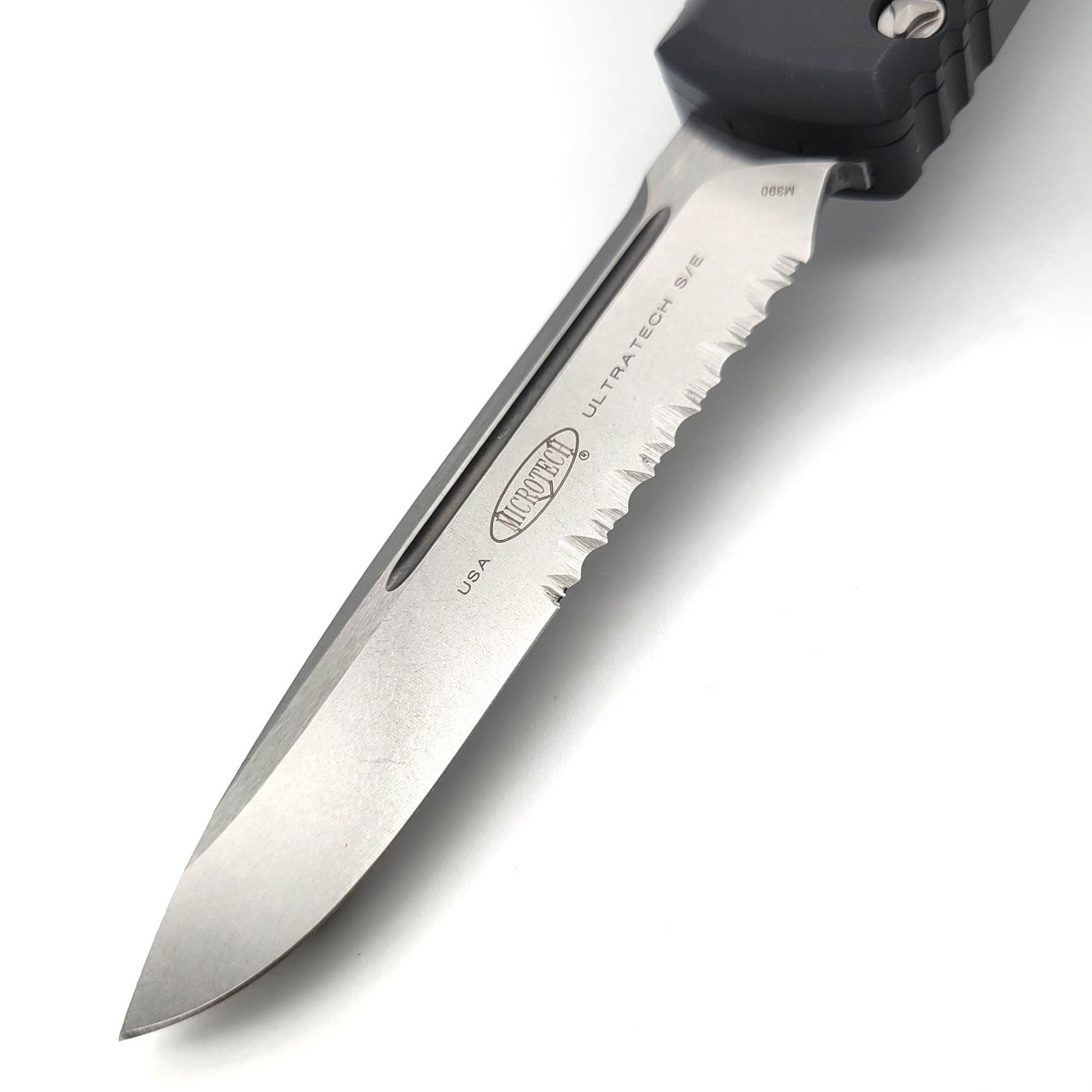 Microtech Ultratech 121 11 Black Single Edge Partial Serrated Stonewash
