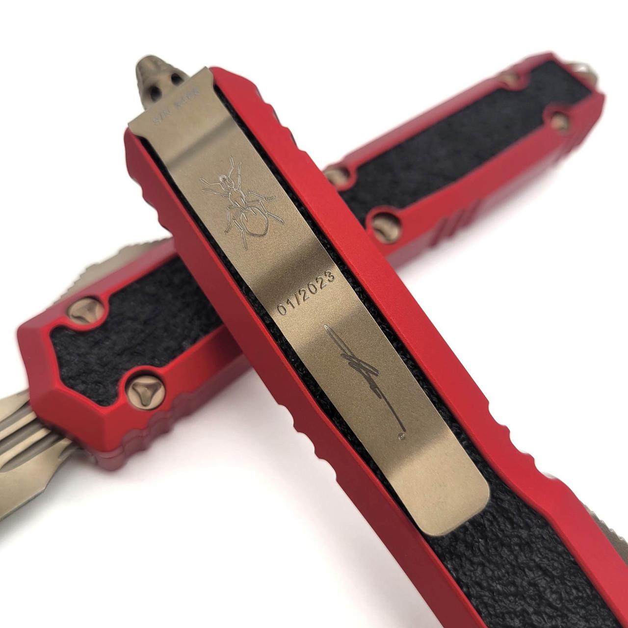 Microtech Makora 206 13rds Red Black Traction Inlay Bronze Double Edge