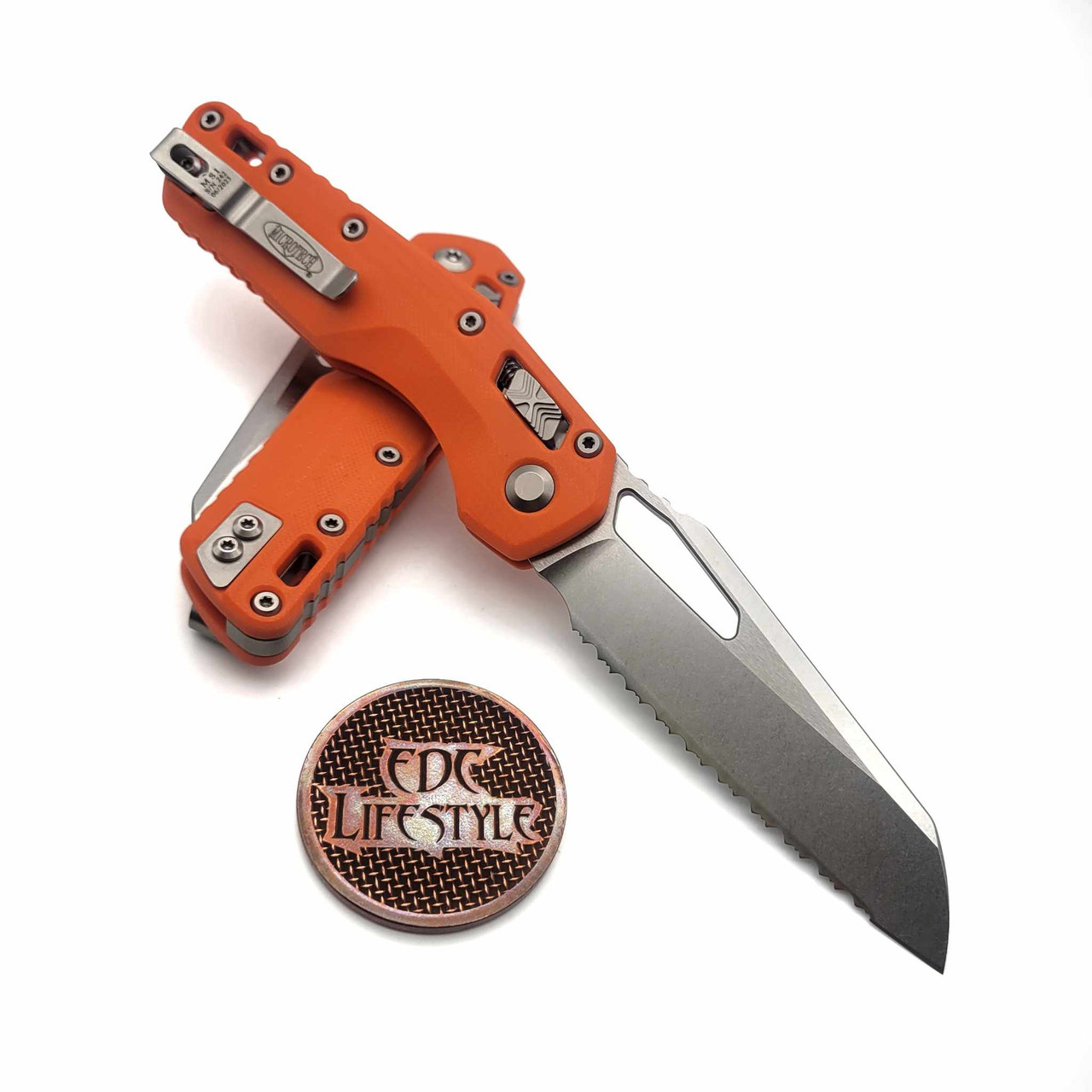 Microtech MSI S/E G-10 Orange Stonewash Full Serrated 210-12GTOR