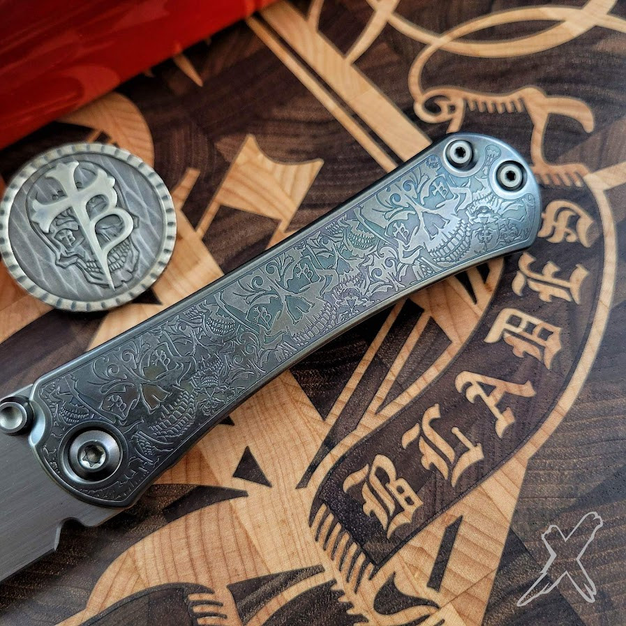 Borka Blades & Ti2 Design Collaboration SBHF Chisel Tanto Etched Skulls ...