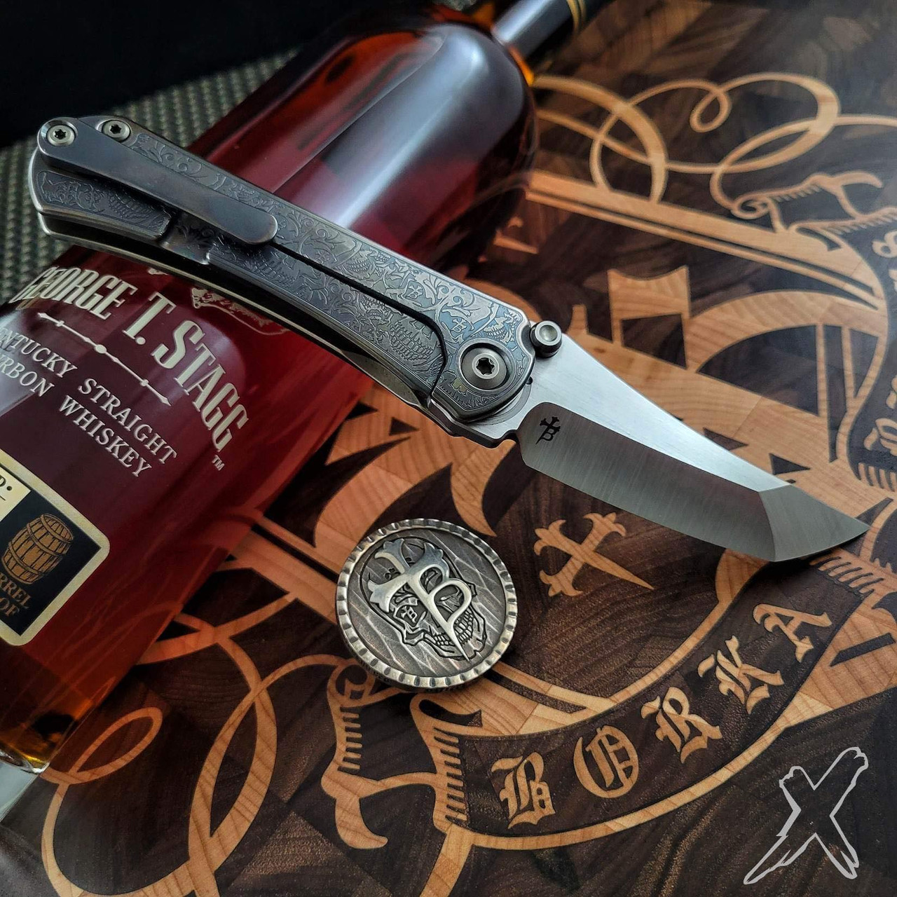 Borka Blades & Ti2 Design Collaboration SBHF Chisel Tanto Etched Skulls ...