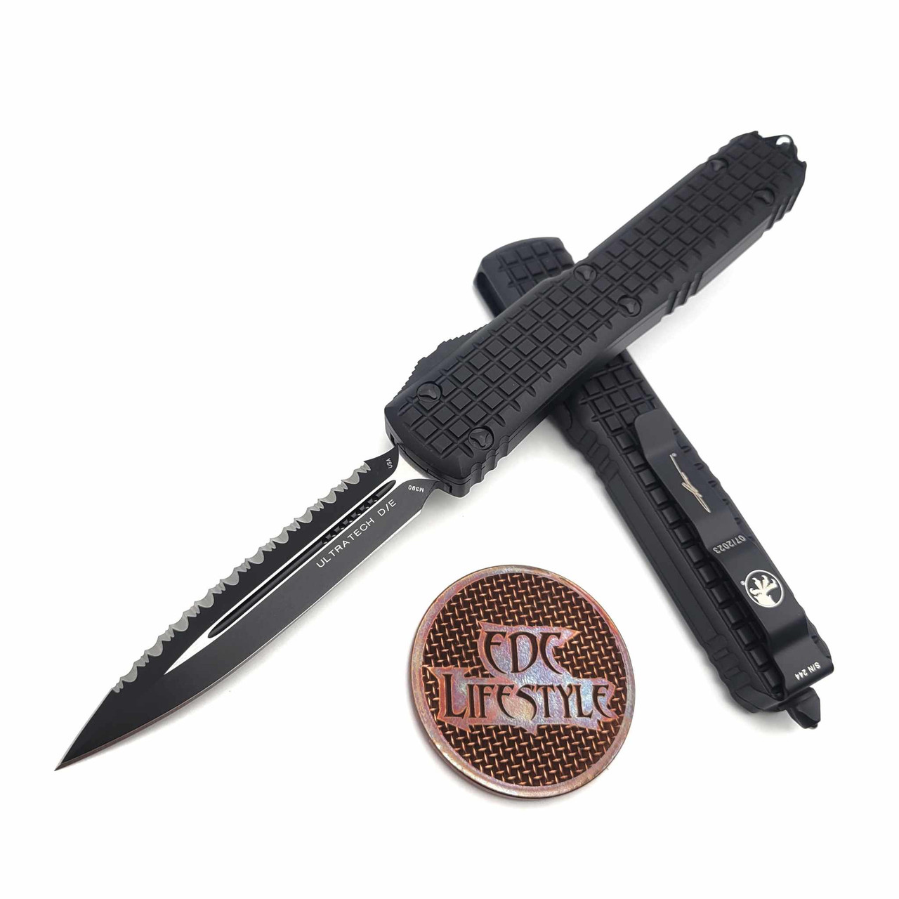 Microtech Ultratech 122 3tfrs Double Edge Full Serrated Frag Pattern