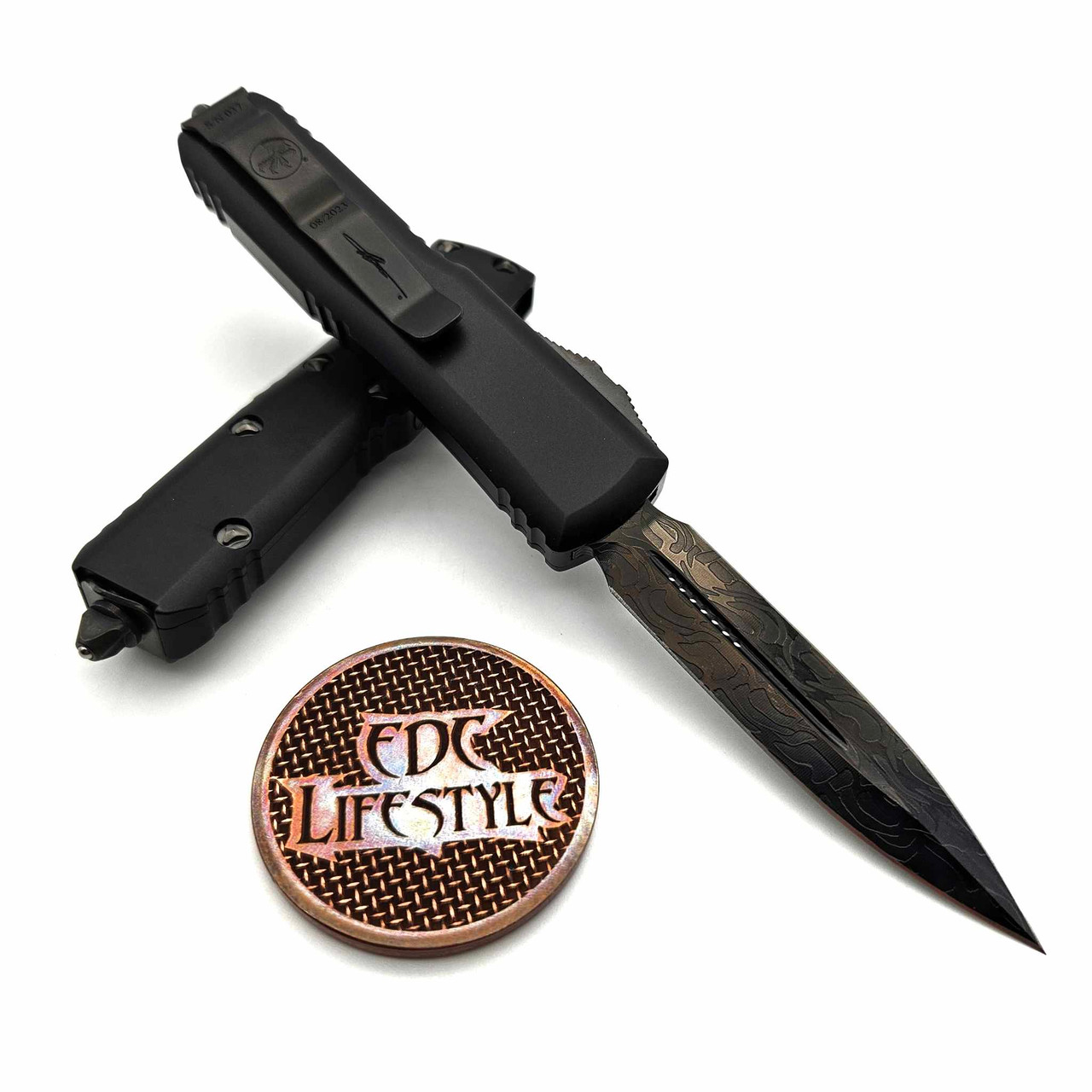 Microtech Utx 85 232 16dlctsh Dlc Damascus Double Edge Dlc Hardware