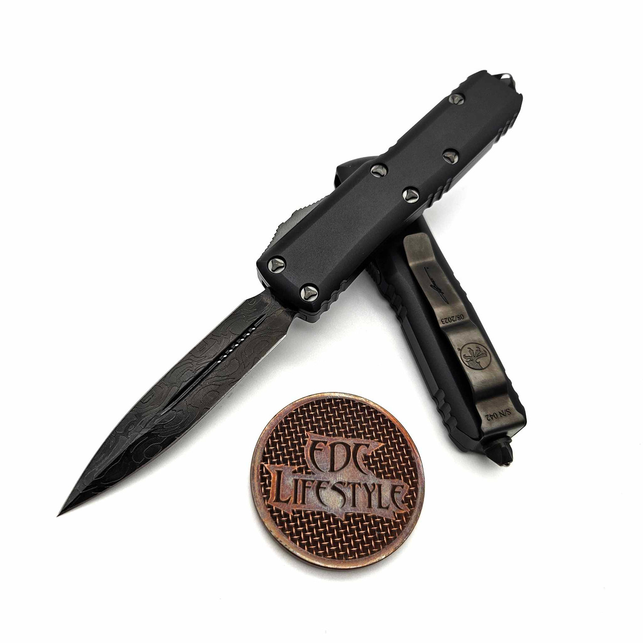 Microtech Utx 85 232 16dlctsh Dlc Damascus Double Edge Dlc Hardware