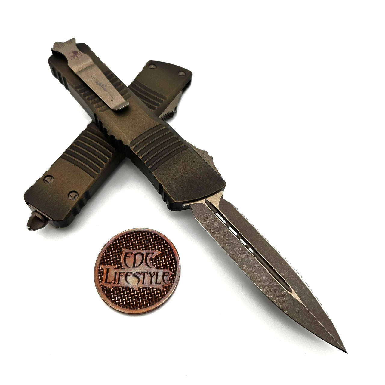 Microtech 142 15apabs Combat Troodon Antique Bronze Handle Double Edge
