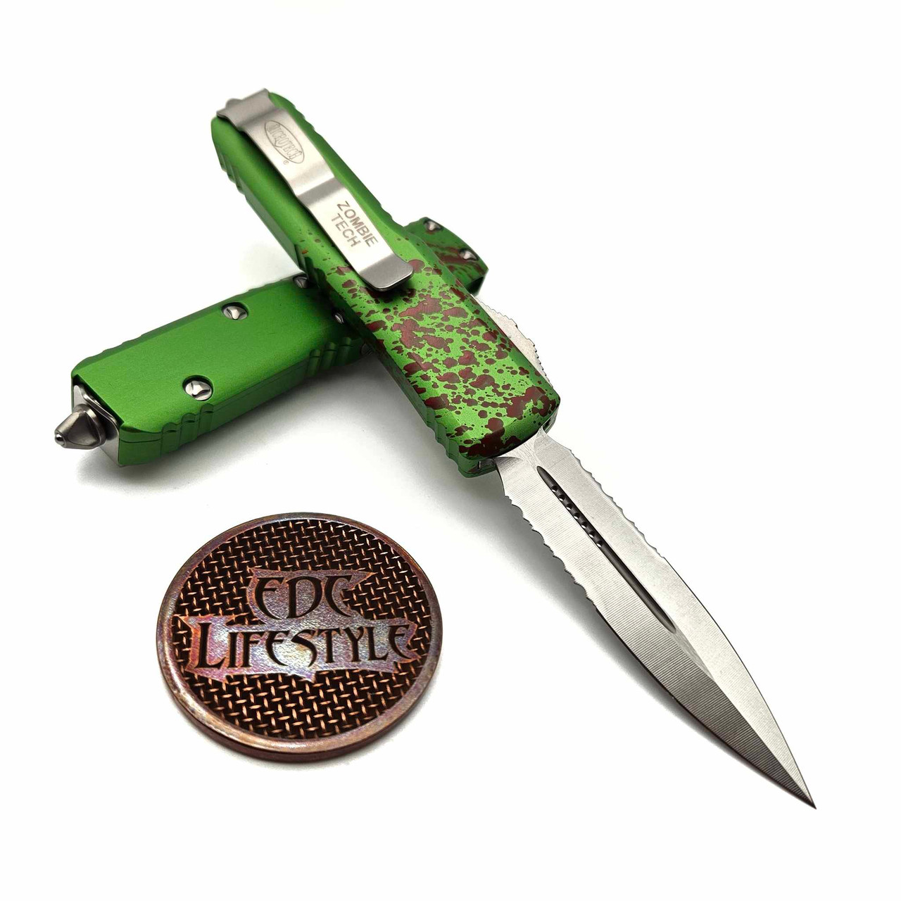 Microtech Utx 85 232 11z Zombie Tech Stonewash Double Edge Partial Serrated