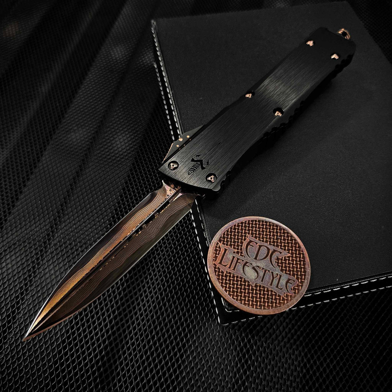Marfione Custom Combat Troodon Double Edge Hot Blued Baker Forge Tiger ...