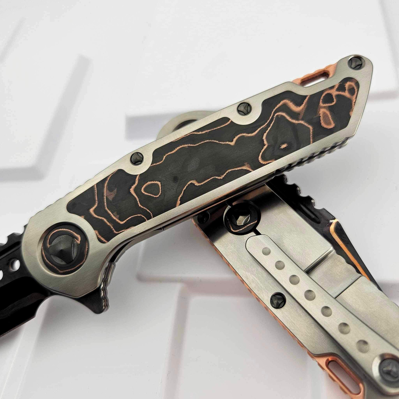Marfione Custom Warhound Sunset Gomai Pattern Baker Forge Damascus