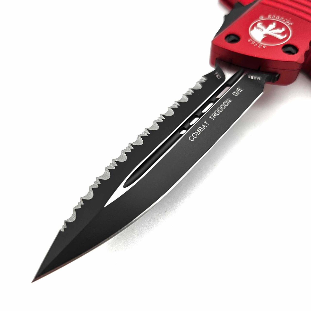 Microtech 142 3rd Combat Troodon Red Double Edge Full Serrated Black