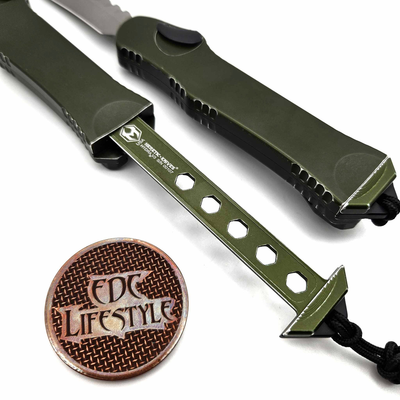 Heretic Knives Hydra Single Action Auto Recurve Battleworn Standard