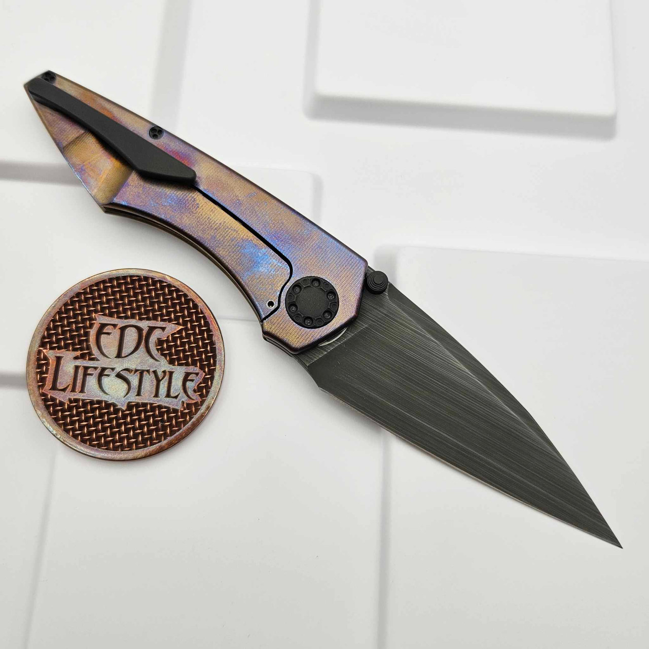 Sharknivco Mini Goblin Hole Pattern Heat Bronze Colored Ti Handle w ...