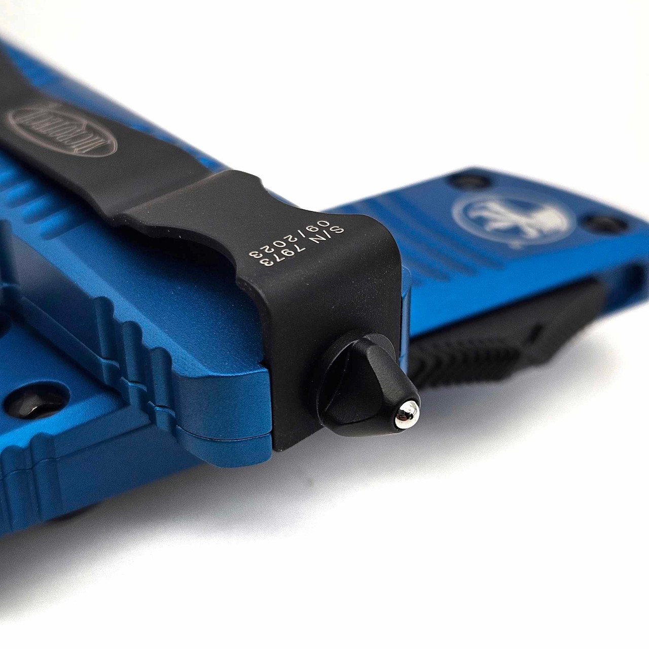 Microtech Troodon Mini 238-3BL Blue Double Edge Full Serrated Black ...