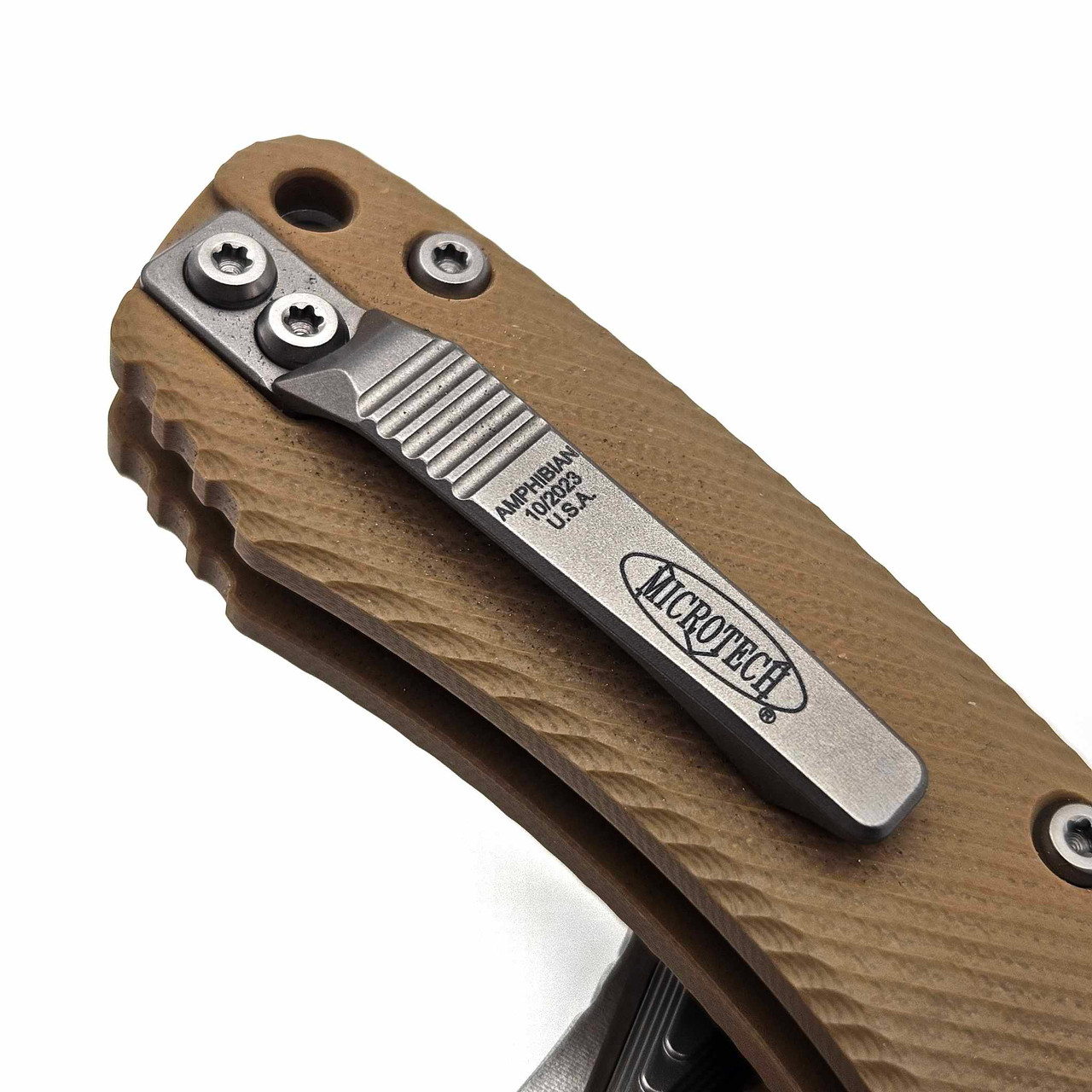 Microtech Amphibian Ram Lok 137rl 10flgtta Fluted Tan G 10 Stonewash