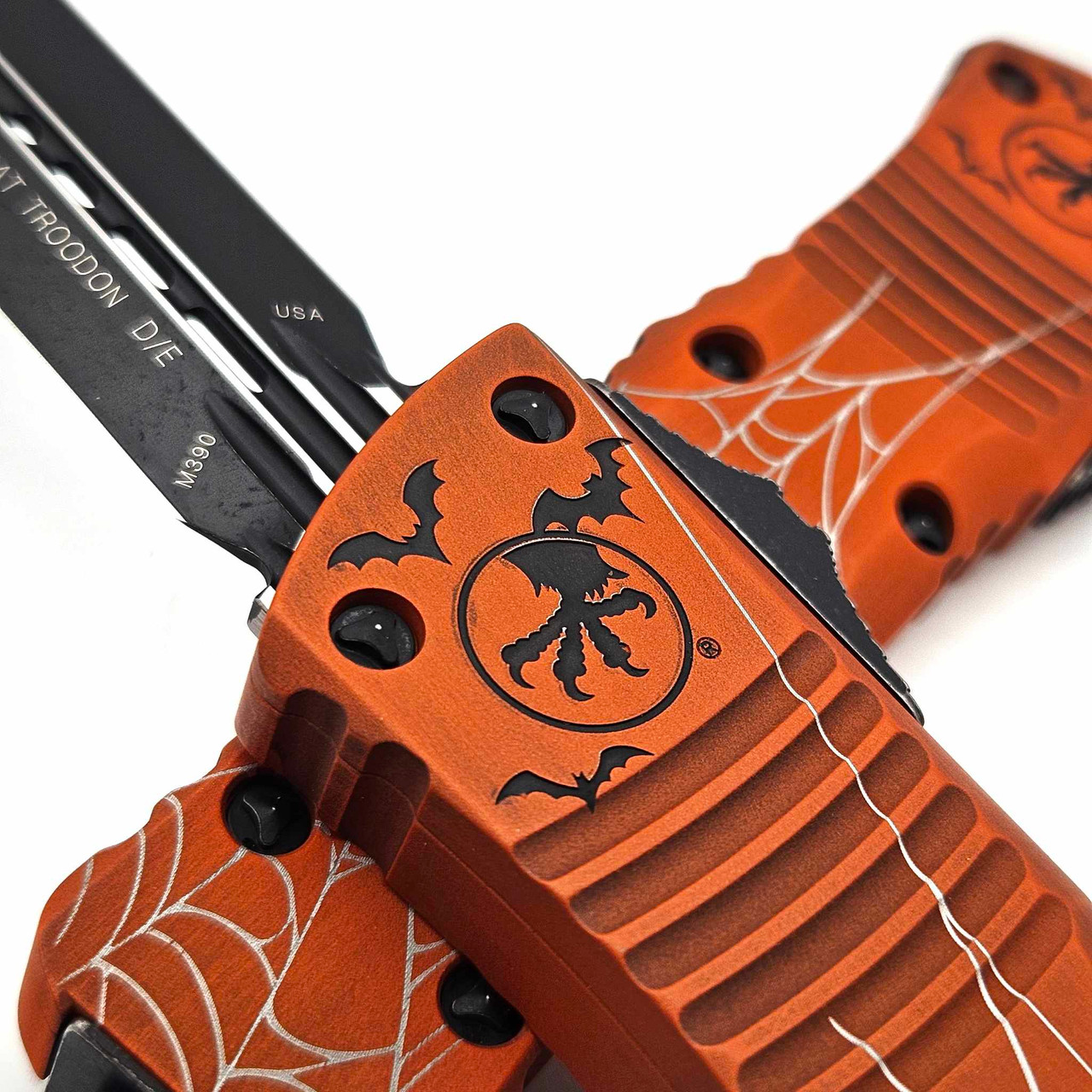 Microtech Combat Troodon 142-1HWWS Halloween Web Orange Fluted Double Edge