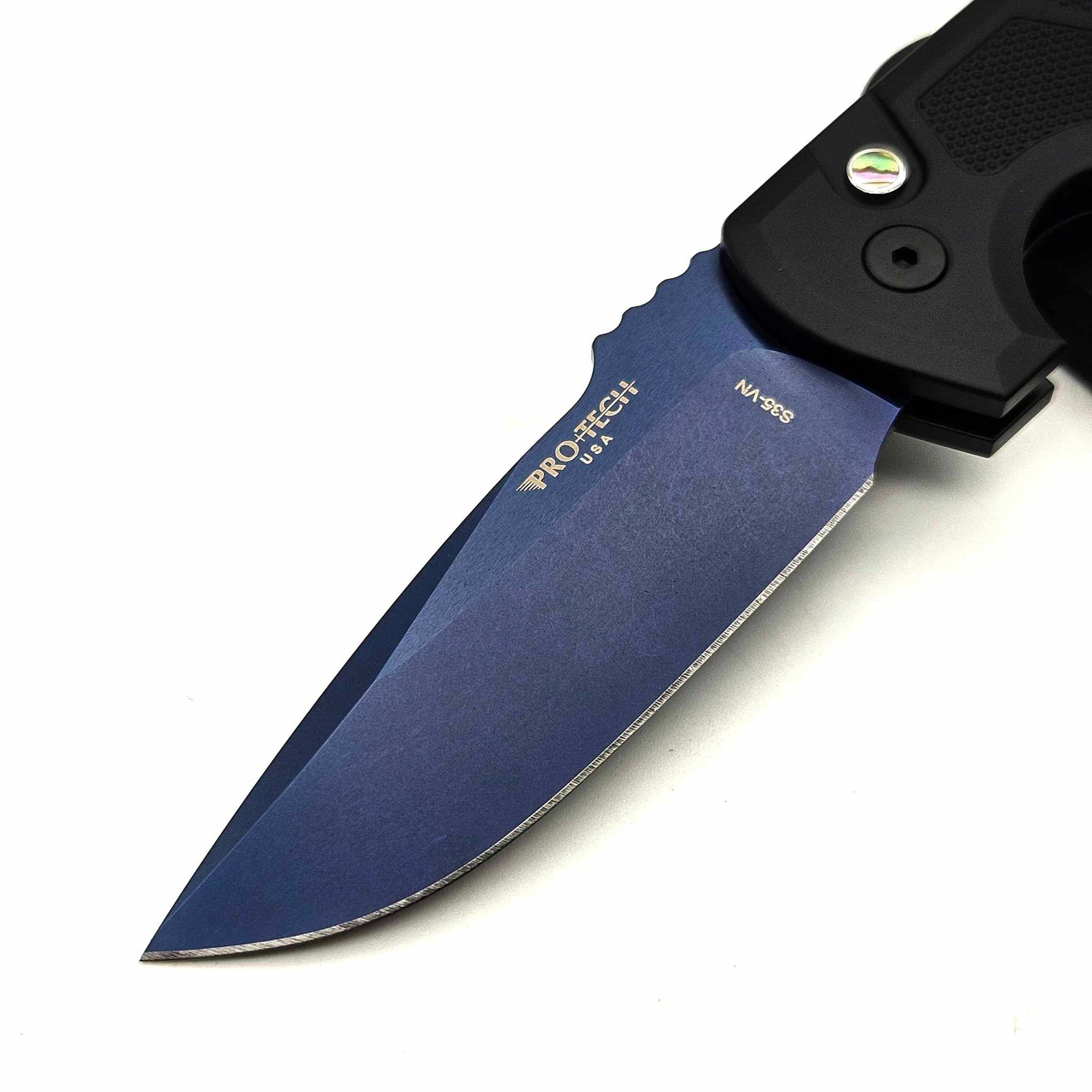 Pro Tech Knives Rockeye Auto Les George Textured Black Handle Sapphire