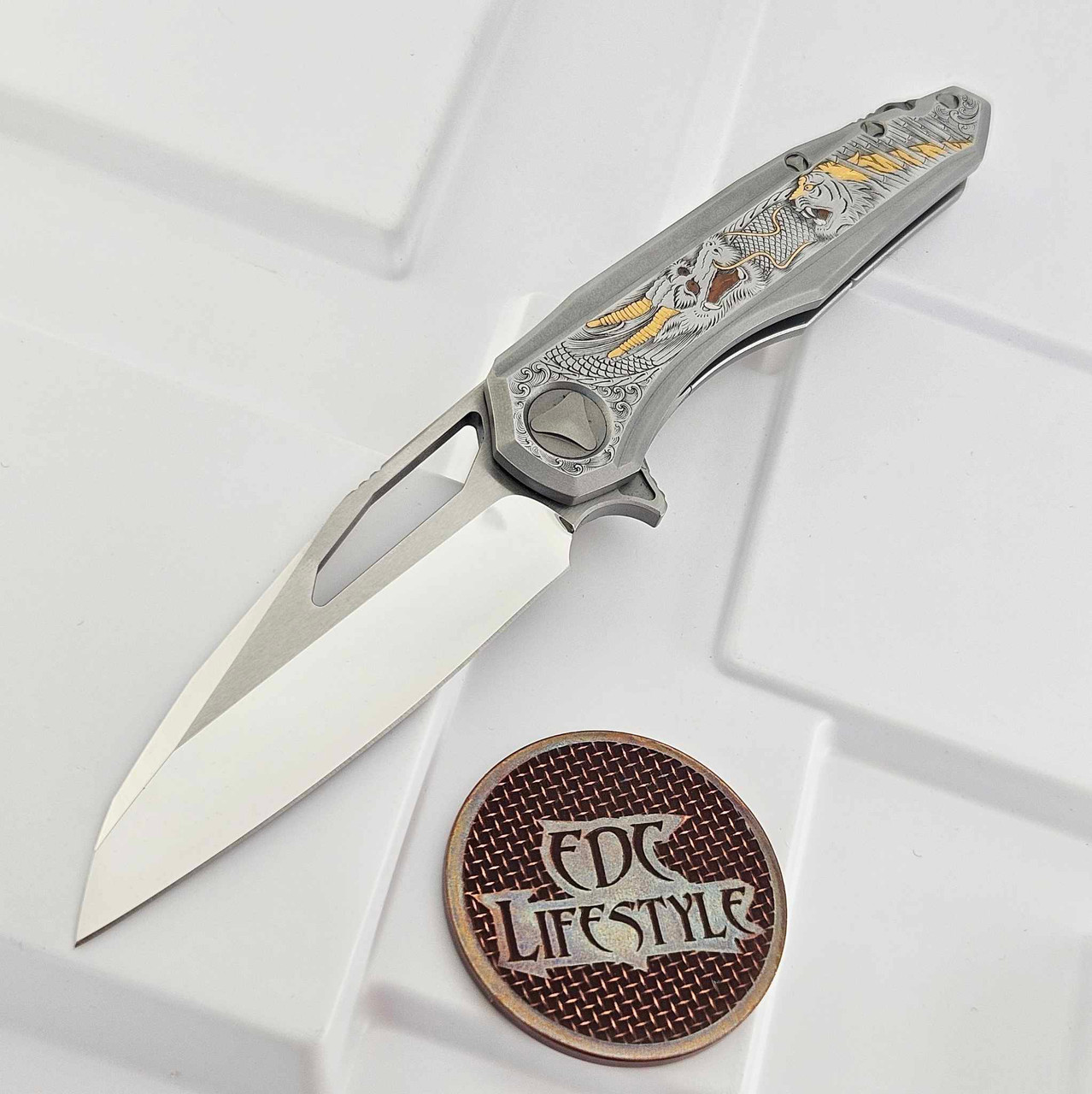 Marfione Custom Sigil Mirror Polish Elmax RoyAlloy SS w/Dragin Fighting ...