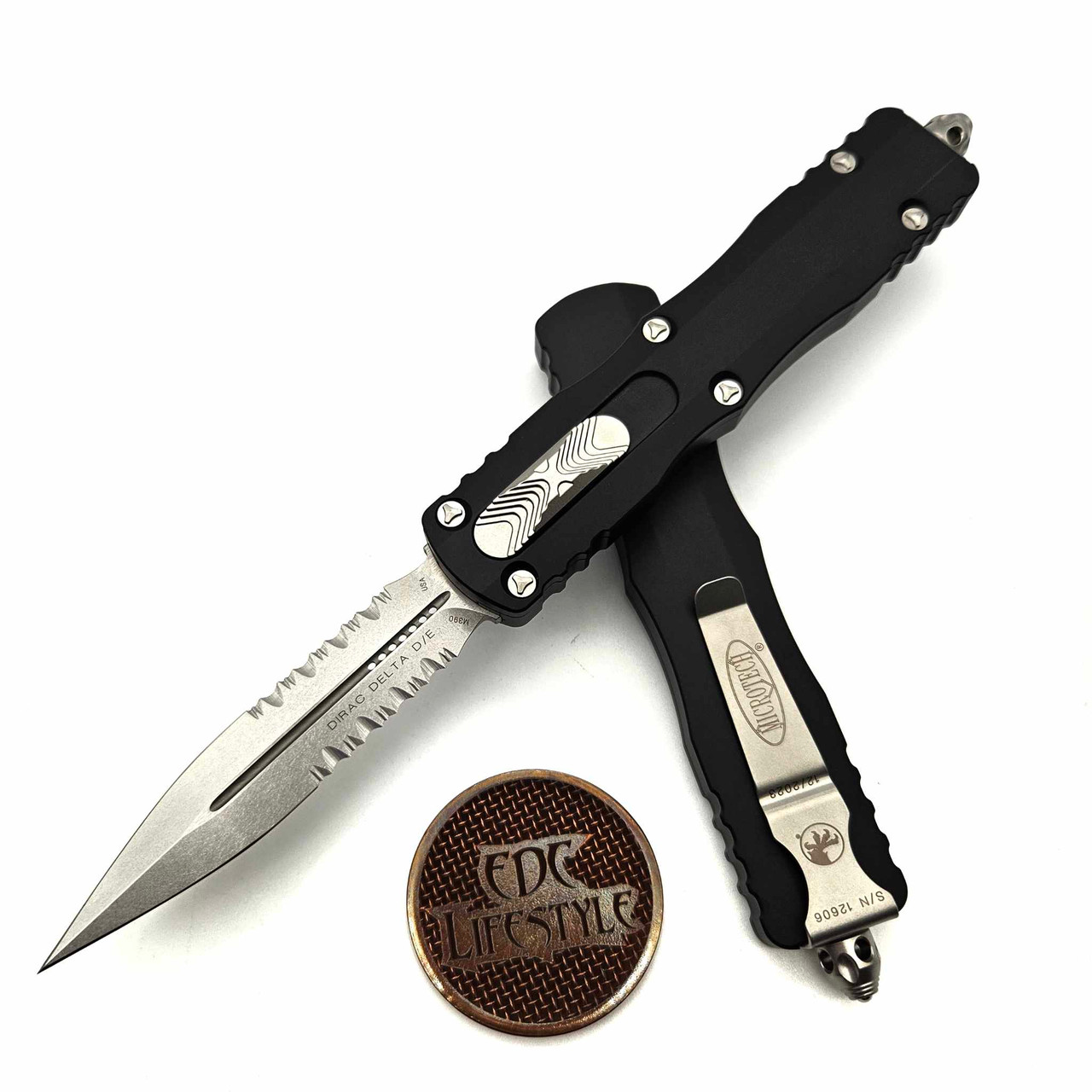 Microtech 227-11 Dirac Delta Double Edge Partial Serrated Stonewash ...