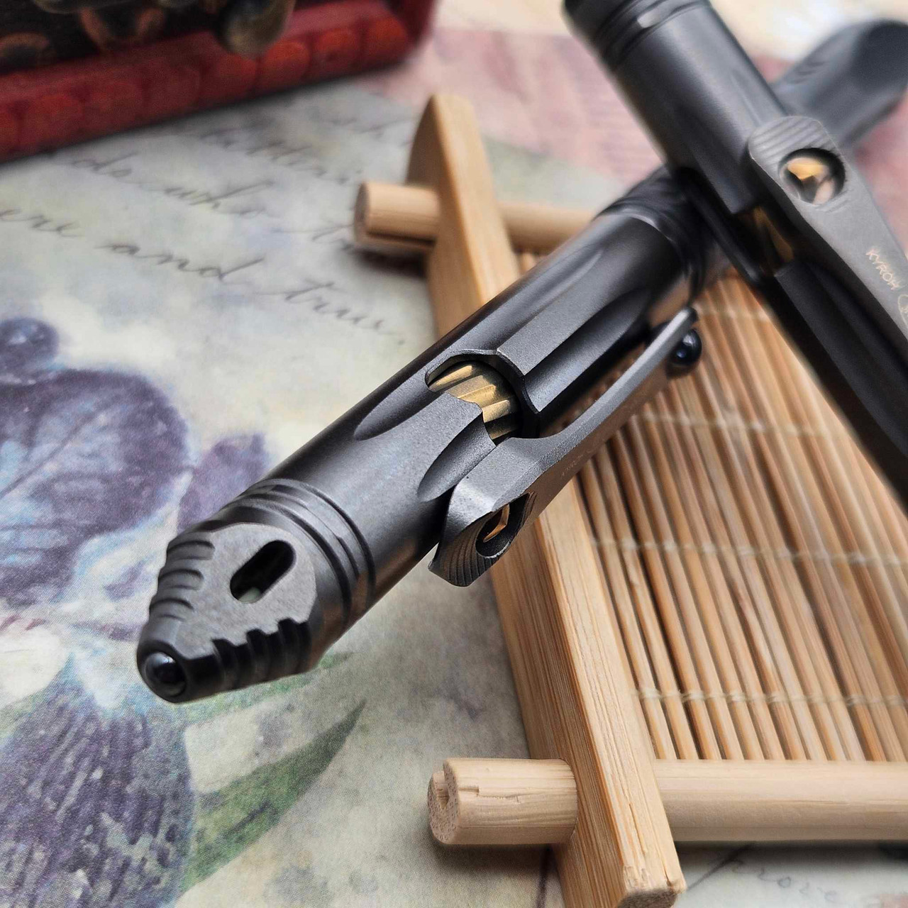 Microtech 403-TI-SPTRI Kyroh Shot Peened Titanium Bolt Action Pen Tritium