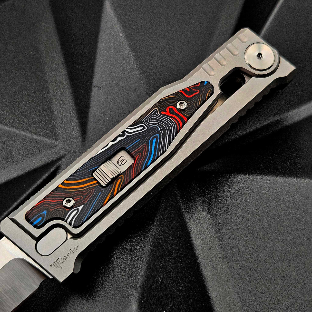 Reate Knives Exo M Gravity Knife Mult Color G 10 Damascus Pattern 6al4v