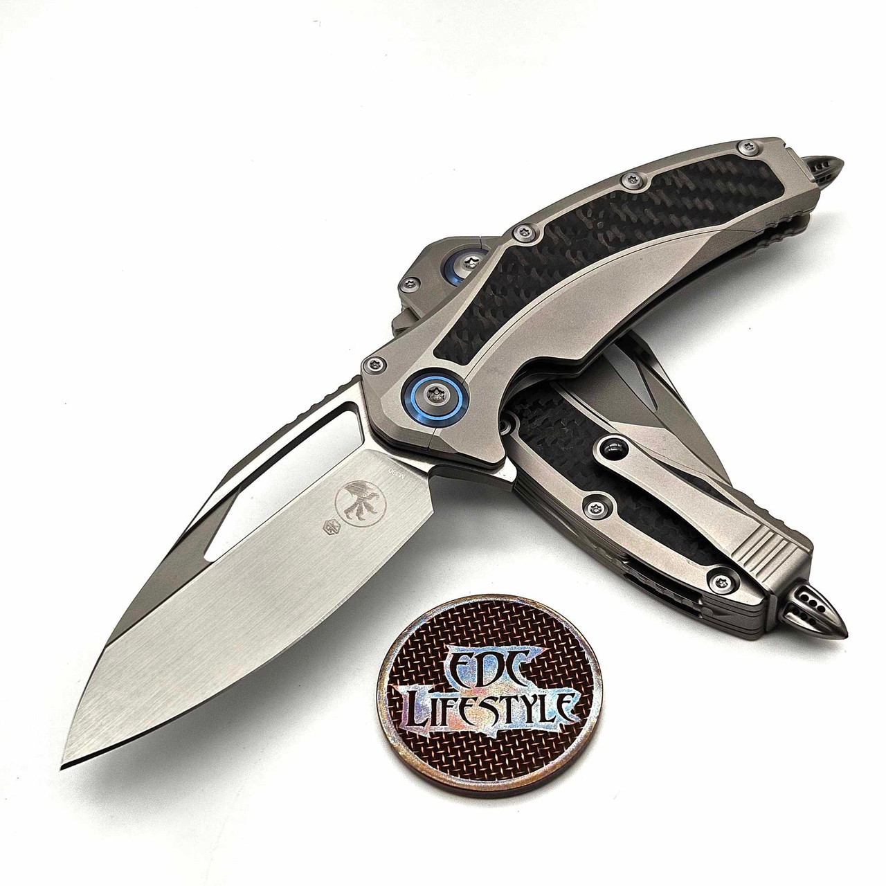 Microtech Matrix Titanium Handle Hand Rubbed Satin Standard Blue Ti ...