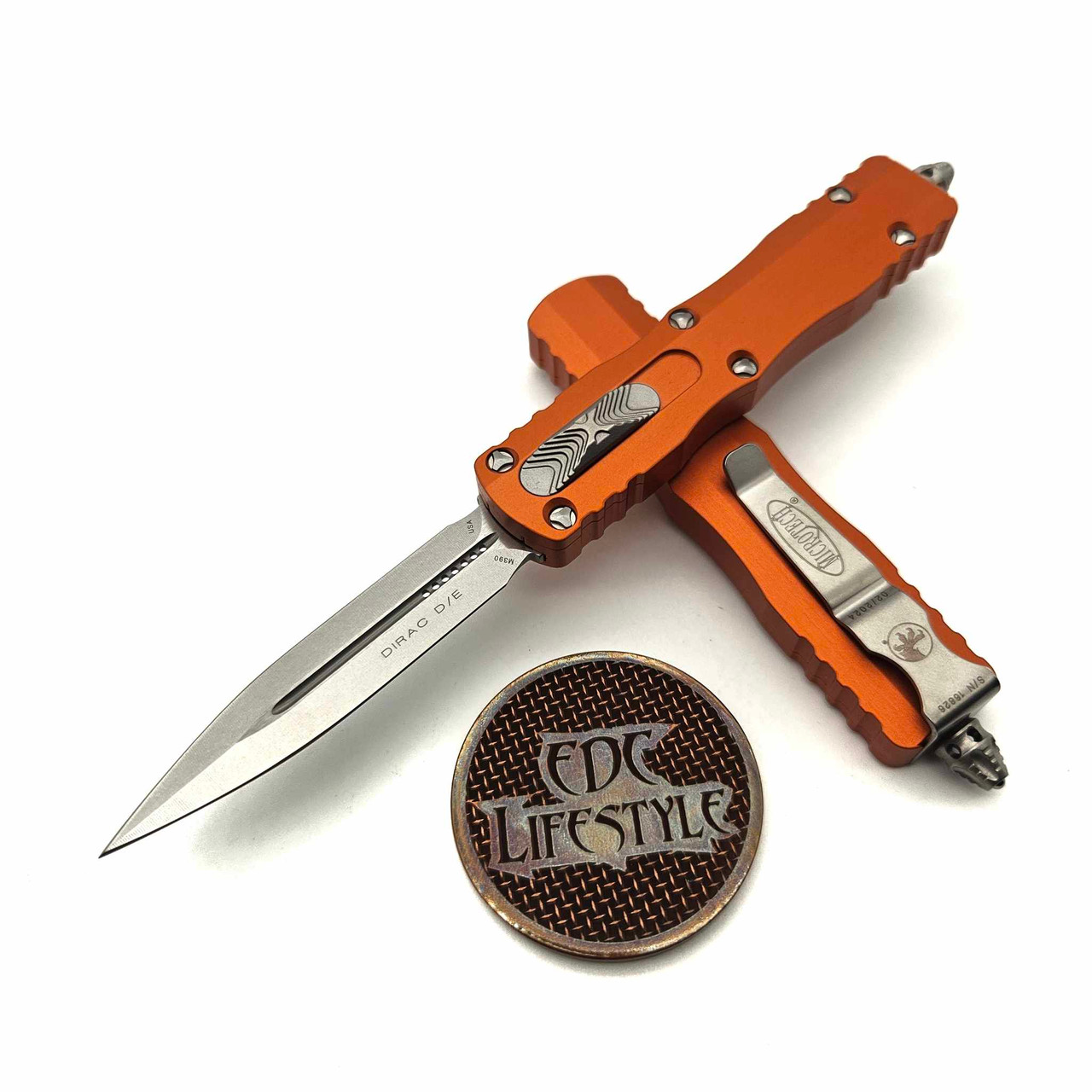 Microtech 225 10or Orange Dirac Double Edge Stonewash Standard