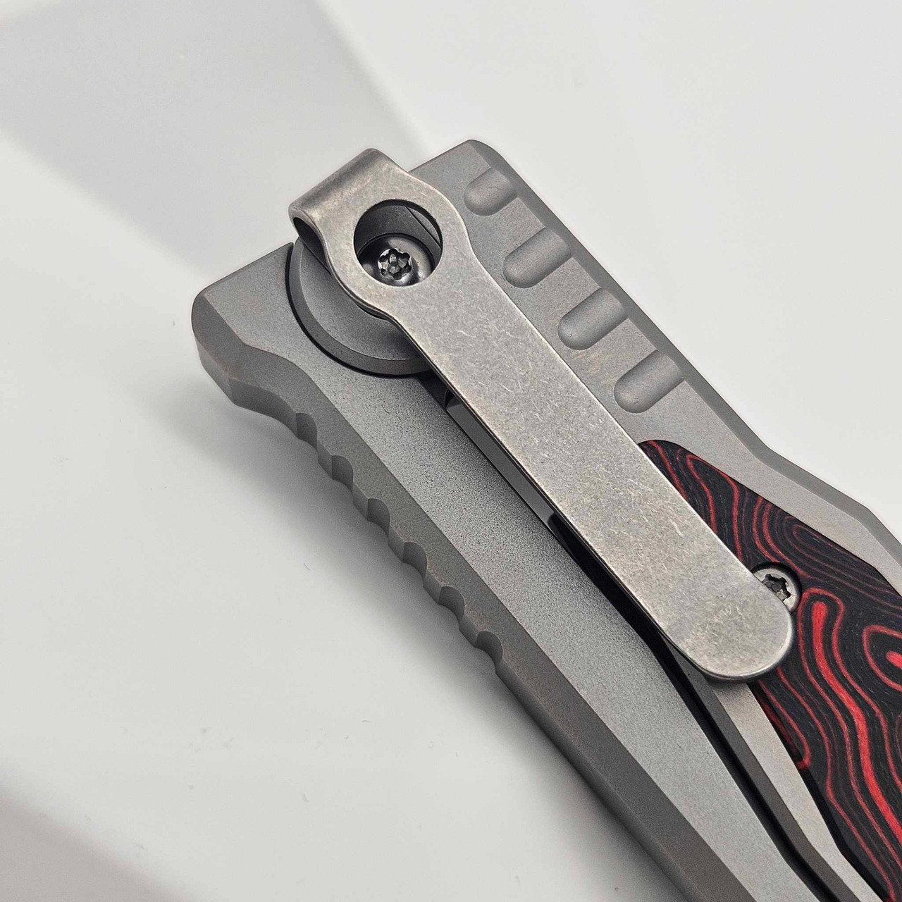 Reate Knives Exo-M Gravity Knife Red/Black G-10 Damascus Pattern 6AL4V ...
