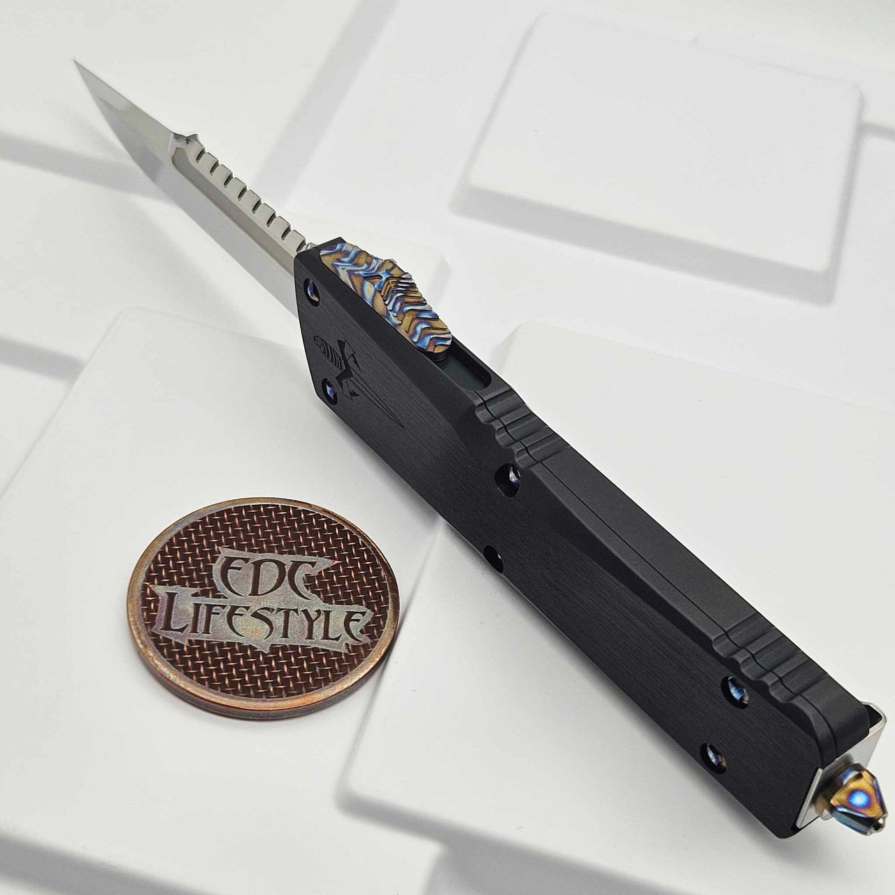 Marfione Custom Combat Troodon Interceptor Mirror Polish Flamed Ti HW ...