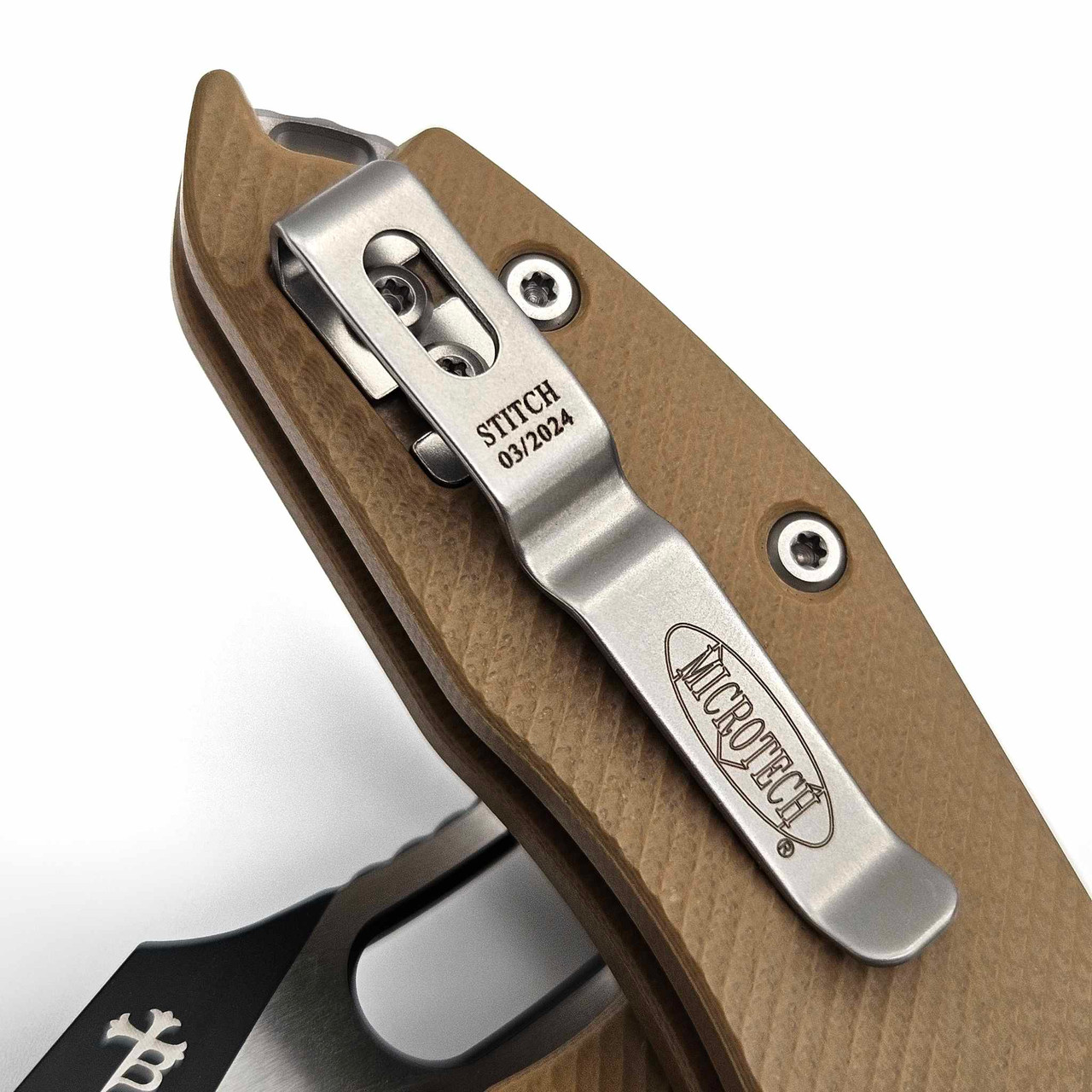 Microtech Stitch Ram-Lok 169RL-1FLGTTA Fluted Tan G-10 Black Standard