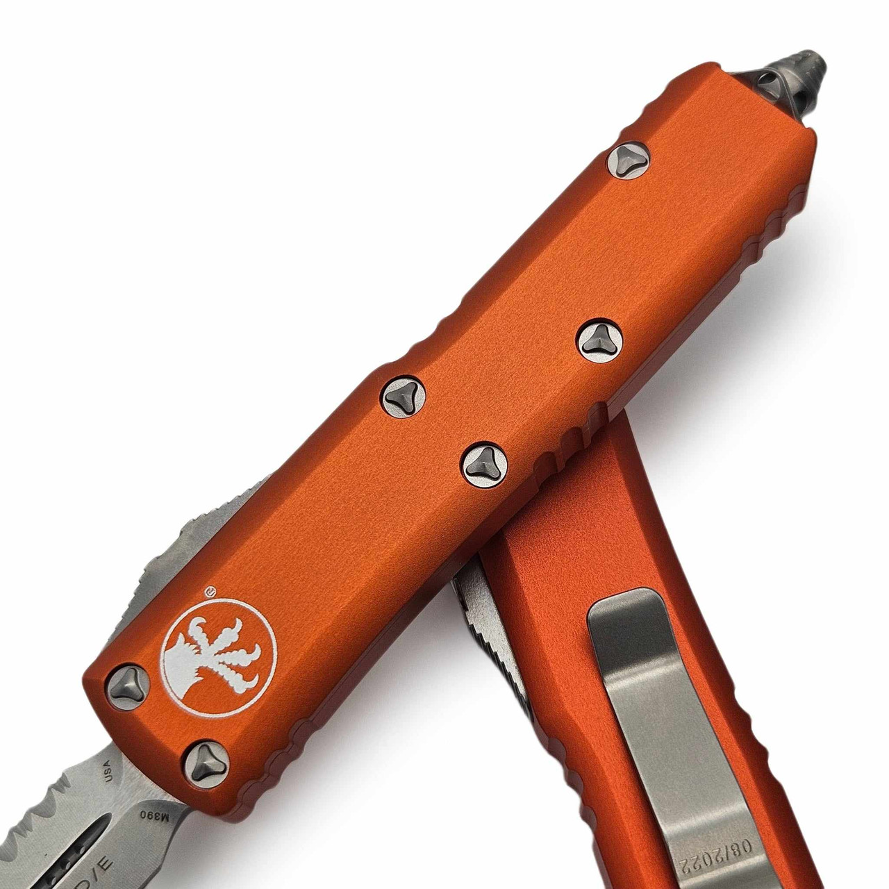 Microtech UTX-85 232-12OR Orange Stonewash Double Edge Full Serrated