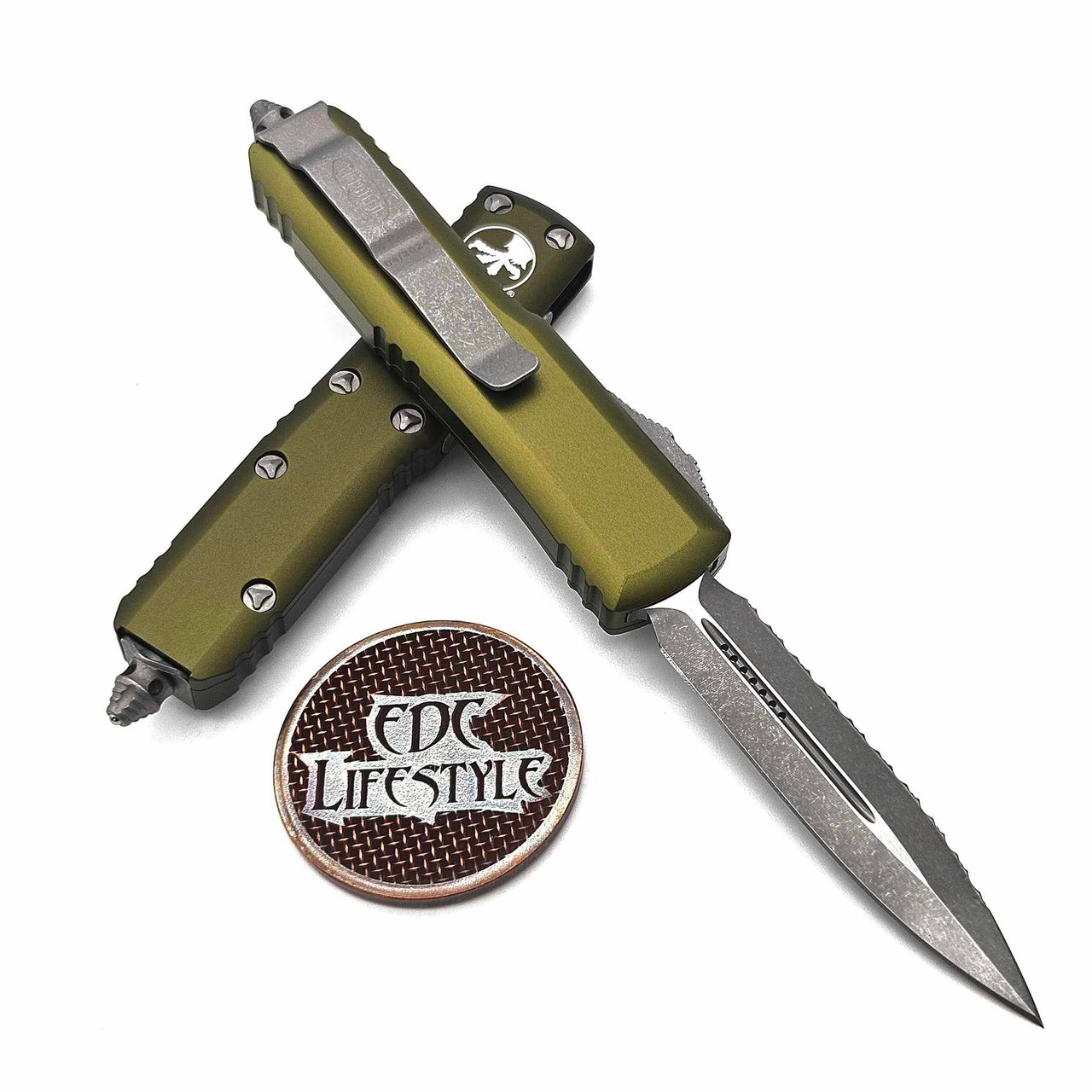 Microtech Utx 85 232 12apod Od Green Apocalyptic Double Edge Full Serrated
