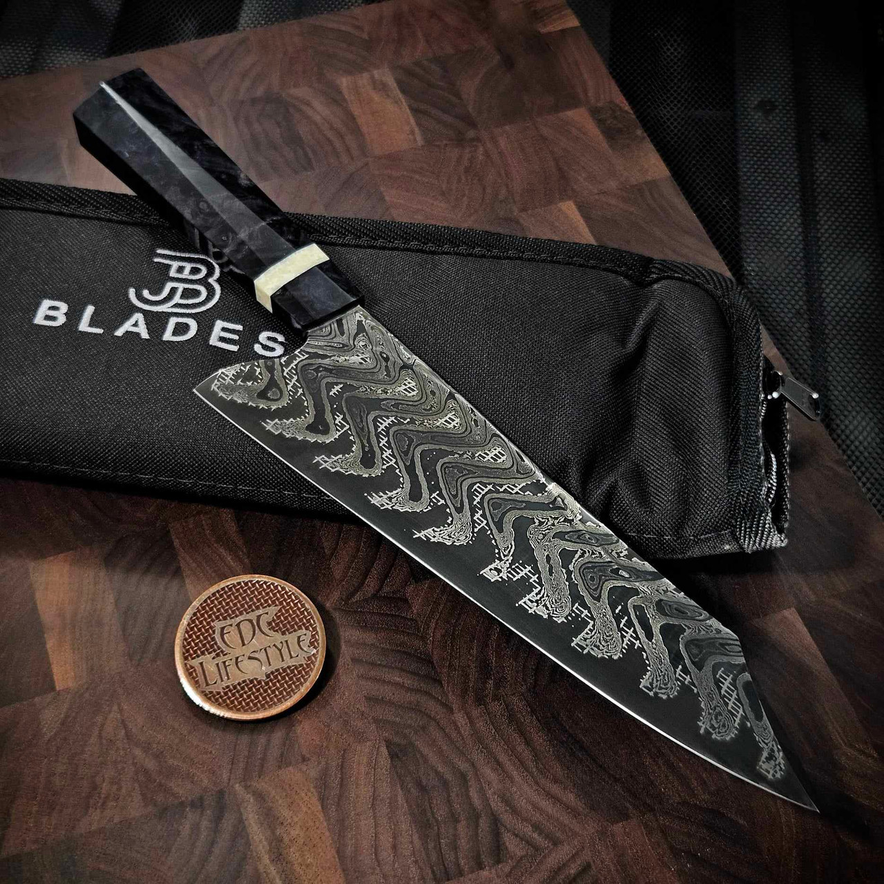 JB Blades Jordan Berthelot Kiritsuke Knife Baker Forge Chevron GoMai Stitch Shim 9 1/8 ...