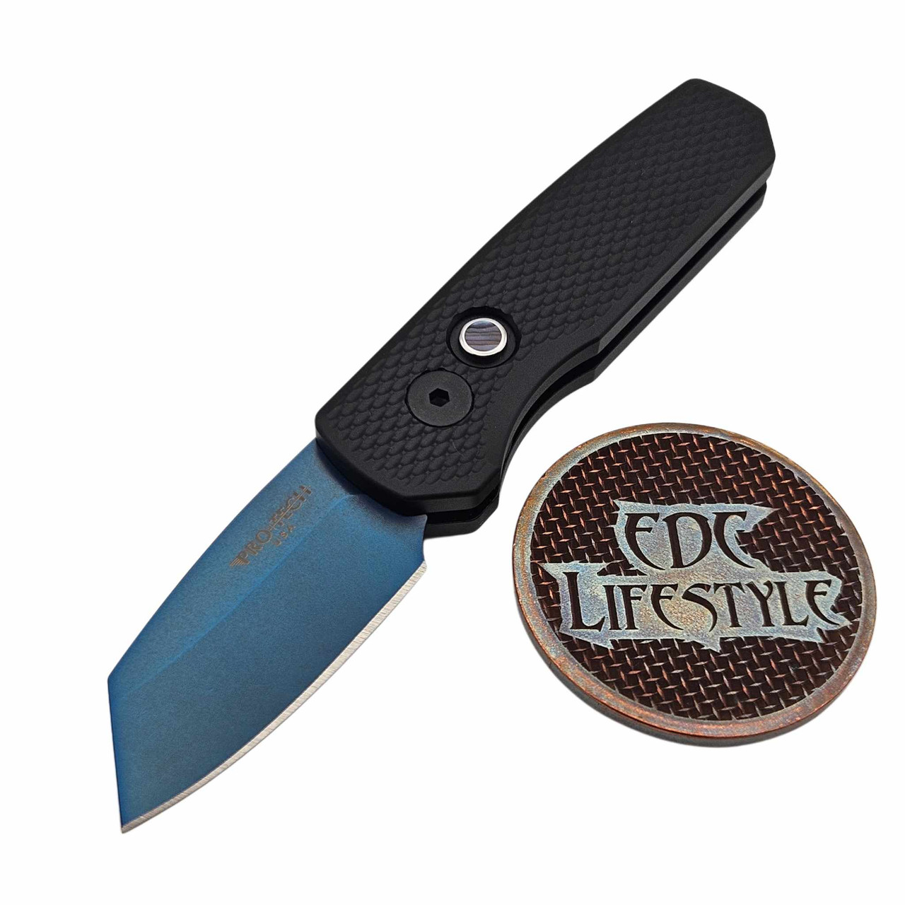 Pro-Tech Knives Runt 5 Auto Knife Textured Black Handle, Mother of ...