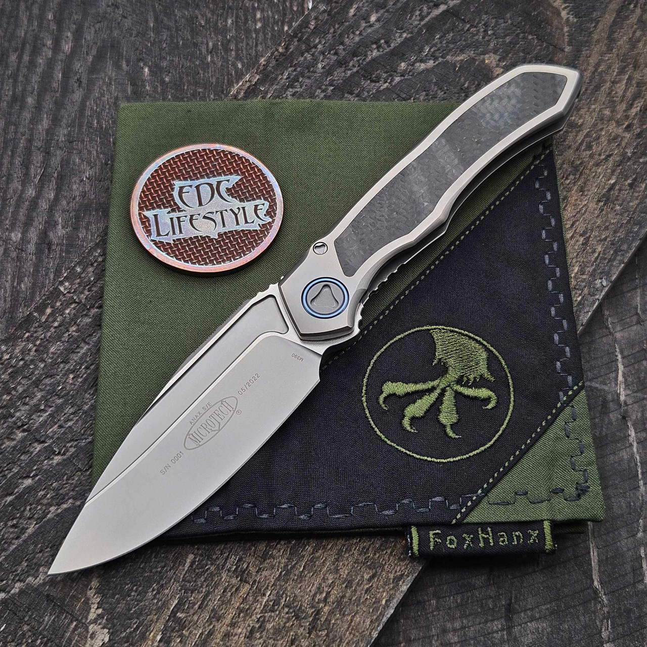Microtech Anax Single Edge 190c 7cfiti Titanium Handle Bead Blast Blue