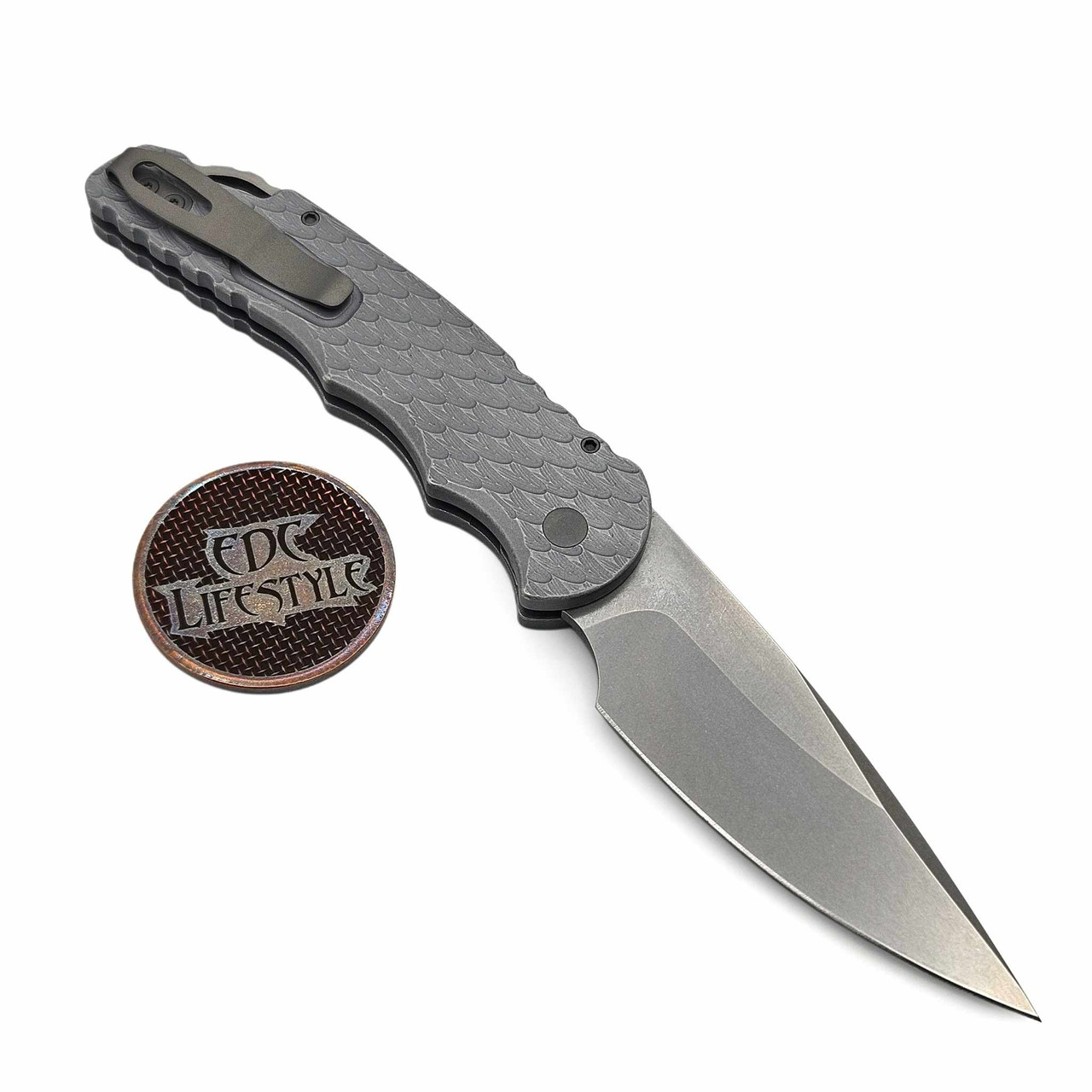 Pro-Tech Knives TR-4 Saber Grind Auto Folder Grey Feather Handle 4 ...