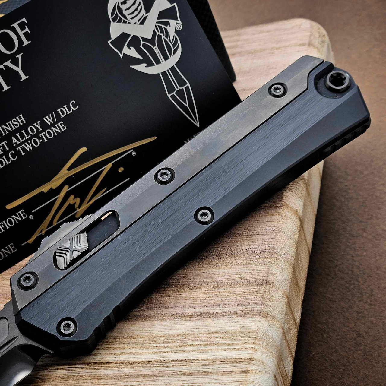 Marfione Custom Knives Glykon DLC Diamondwash Hefted Black Allow w/DLC Stipped Overlay & Two ...