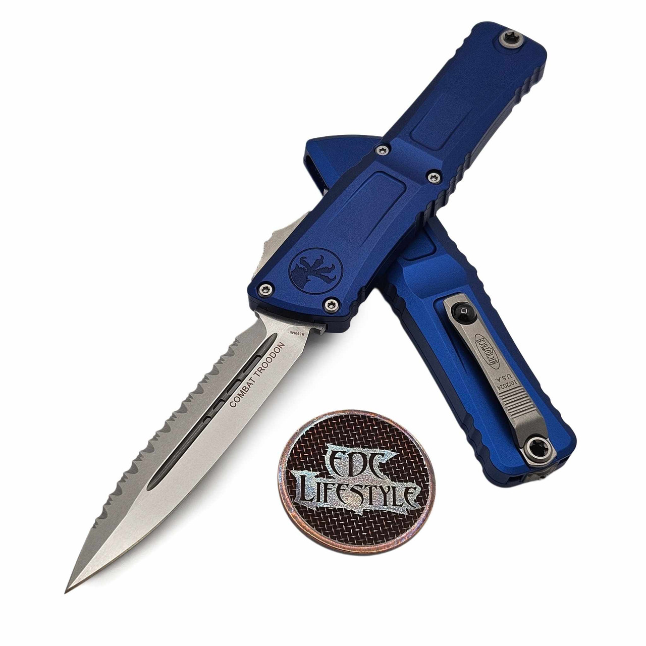 Microtech Combat Troodon Generation III 1142-12NA Navy Double Edge Full Serrated Stonewash