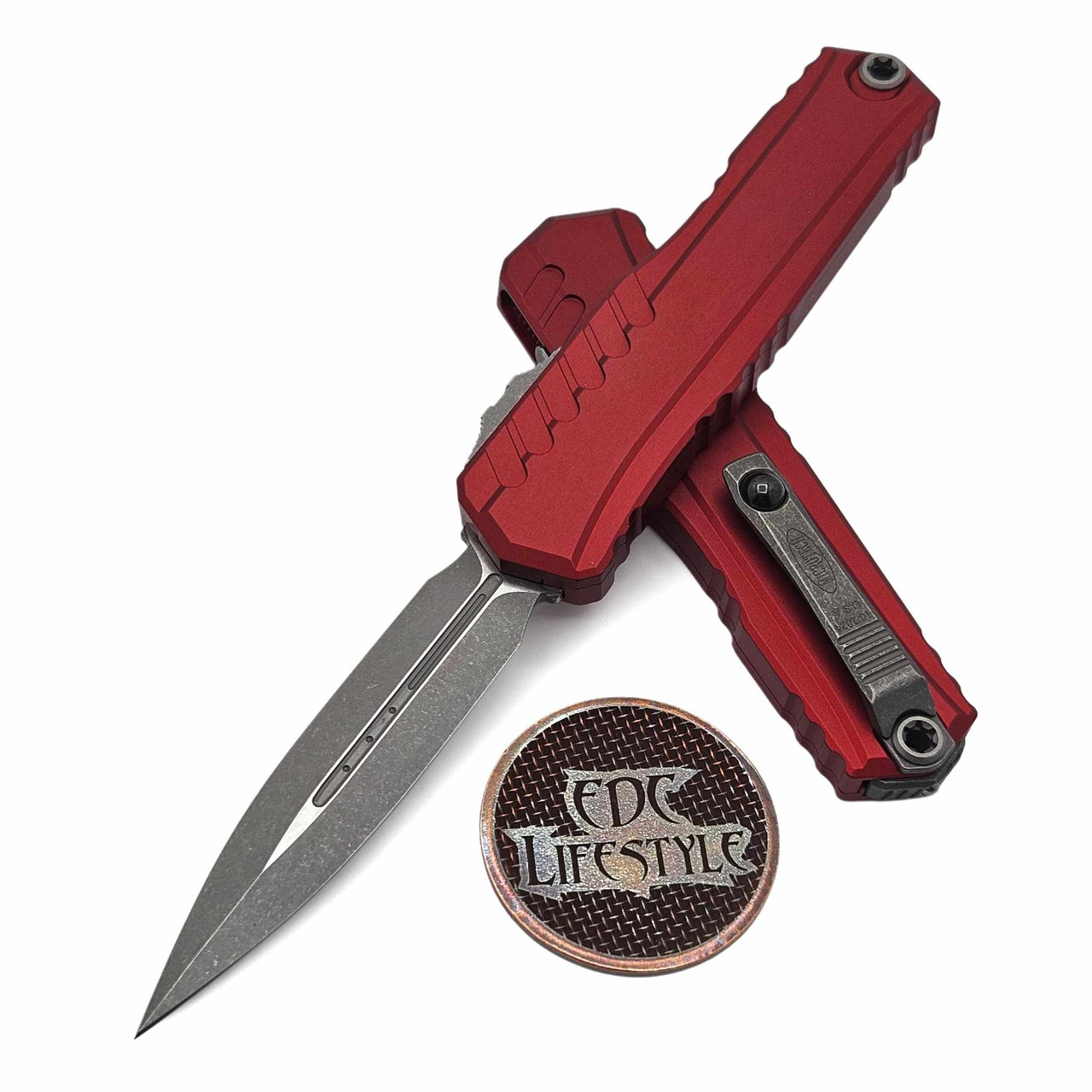 Microtech Cypher II D/E Double Edge 1242-10APRD Red Apocalyptic Standard