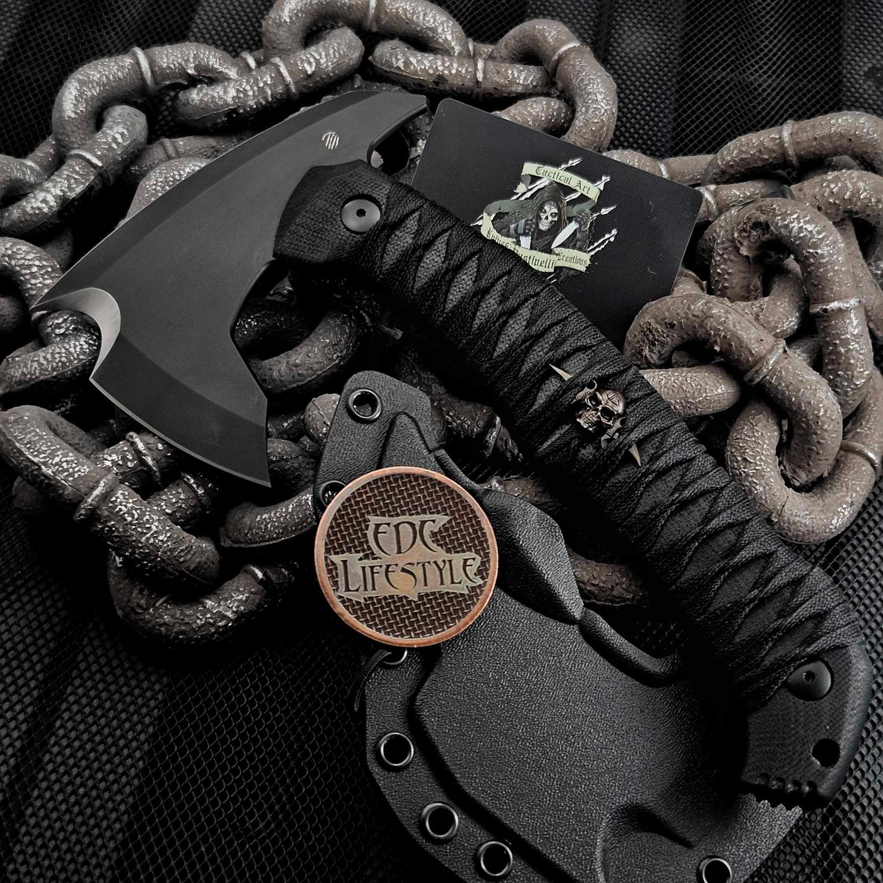 Bastinelli Knives Addiction Axe Tsukamaki Black Micarta Cord Wrapped ...