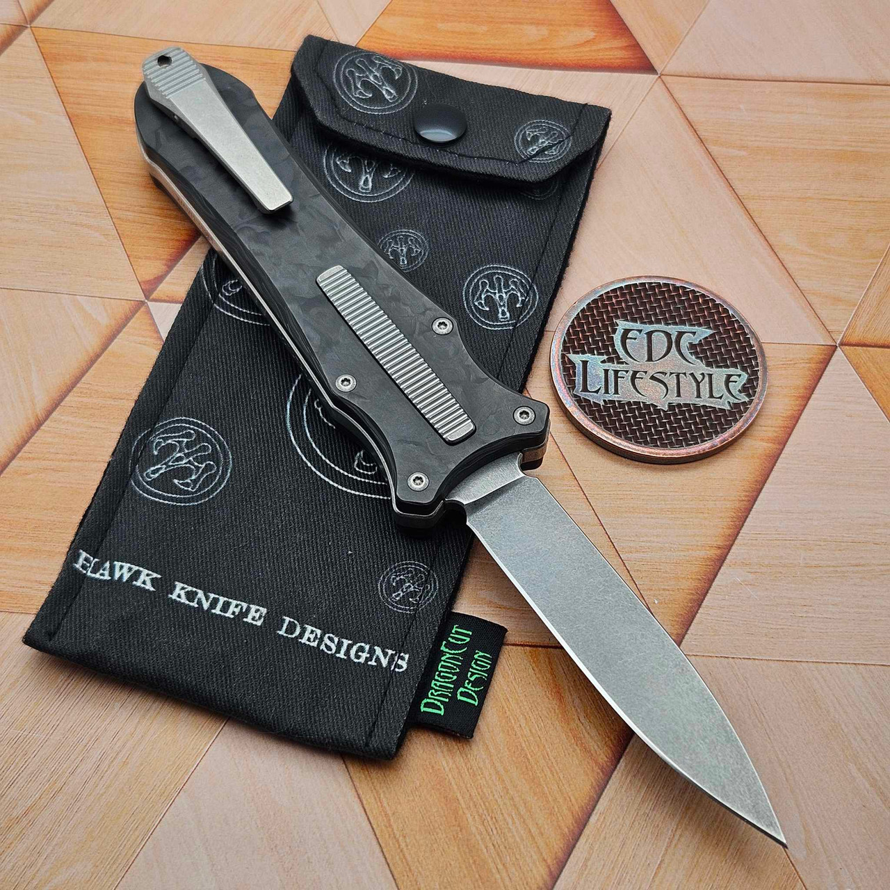 Hawk Deadlock Model B Titanium Marbled Carbon Fiber Single Edge CPM ...