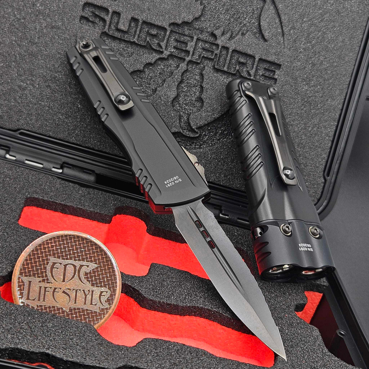 Microtech Knives Surefire DLC Luminary D/E Full Serrated ZBP & Stiletto ...
