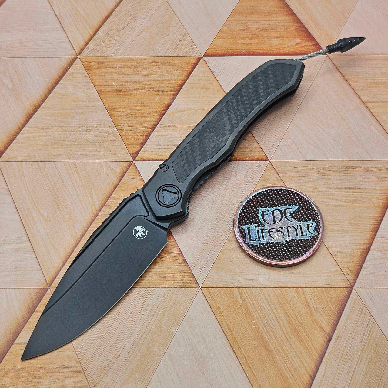 Microtech Anax 190C-1DLCTCFITI Titanium Handle DLC Single Edge Carbon ...