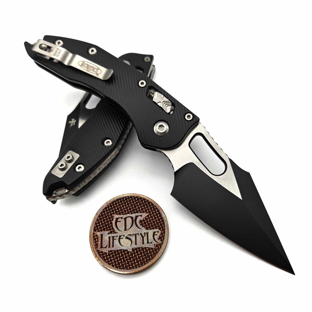 Microtech Stitch Ram-Lok 169RL-1FL Fluted Black Aluminum Black Standard ...