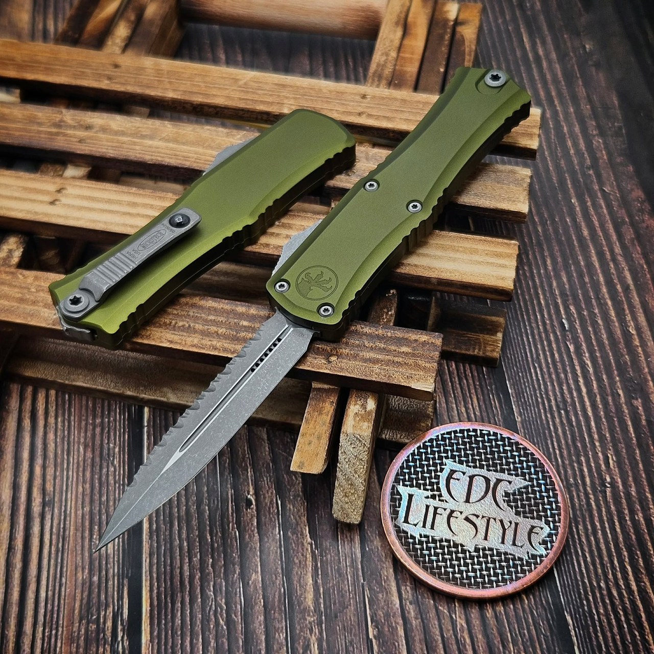 Microtech Hera II Mini D/E 2.95" OD Green Full Serrated Apocalyptic ...