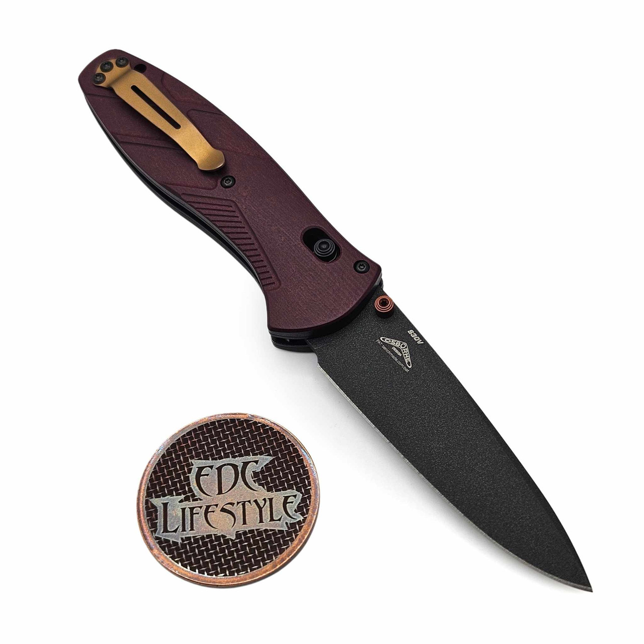 Benchmade Barrage AXIS Assist Redstone Richlite 3.6" S30V Drop-Point ...